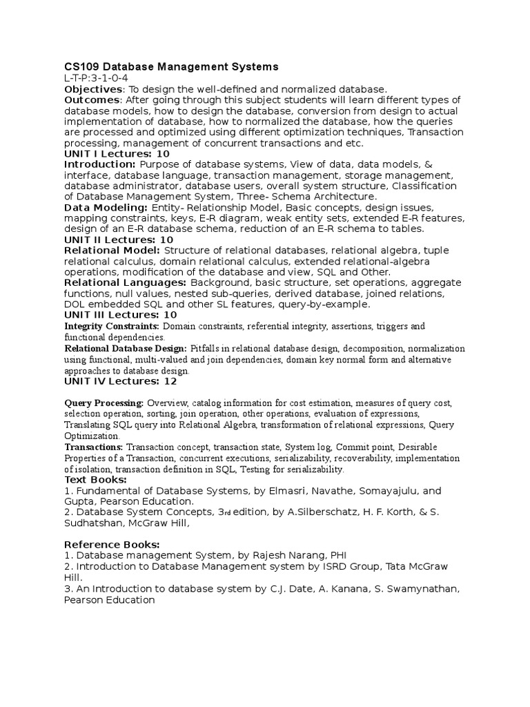 CS109 Database Management Systems | Download Free PDF | Relational ...
