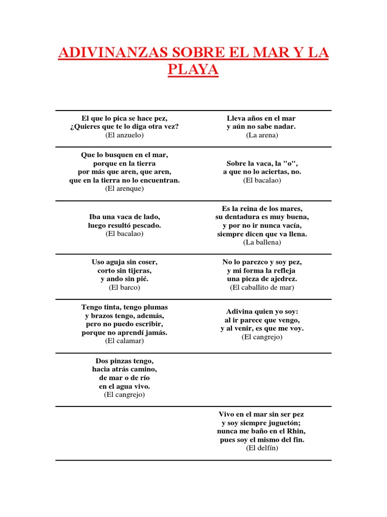 Adivinanzas Sobre El Mar y La Playa | PDF