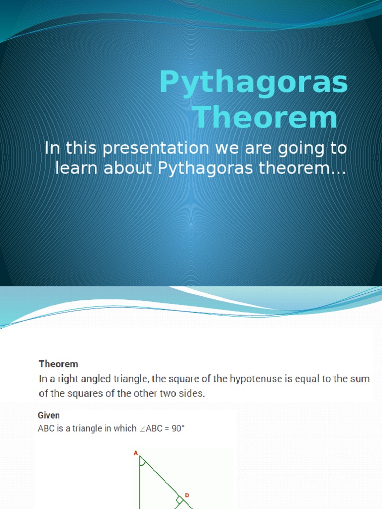 Pythagoras Theorem: in This Presentation We Are Going To Learn About Pythagoras Theorem | PDF ...