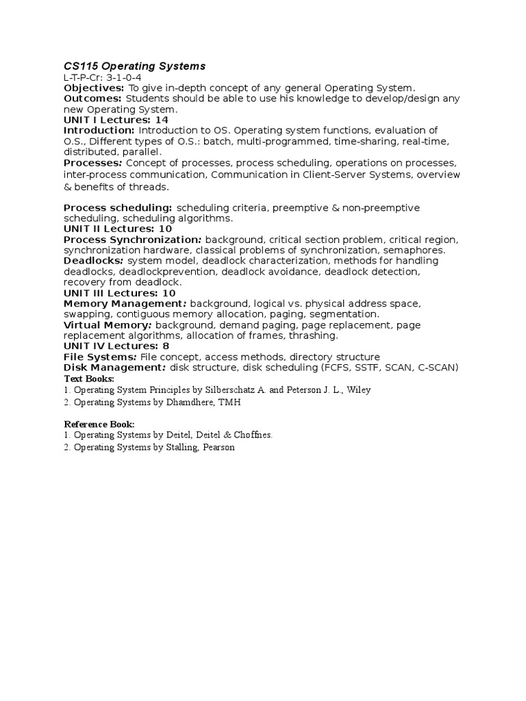 CS115 Operating Systems | PDF | Art | Computers