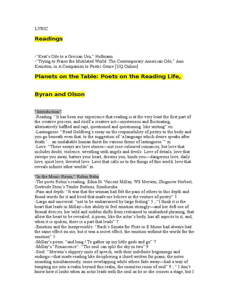 Lyric Note | PDF | Lyric Poetry | Genre