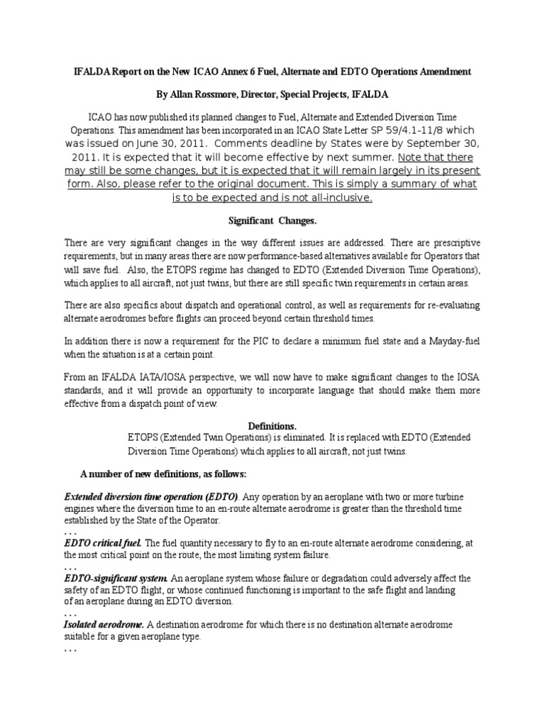 Report On The New ICAO Annex 6 Fuel | PDF | Aviation | Aeronautics