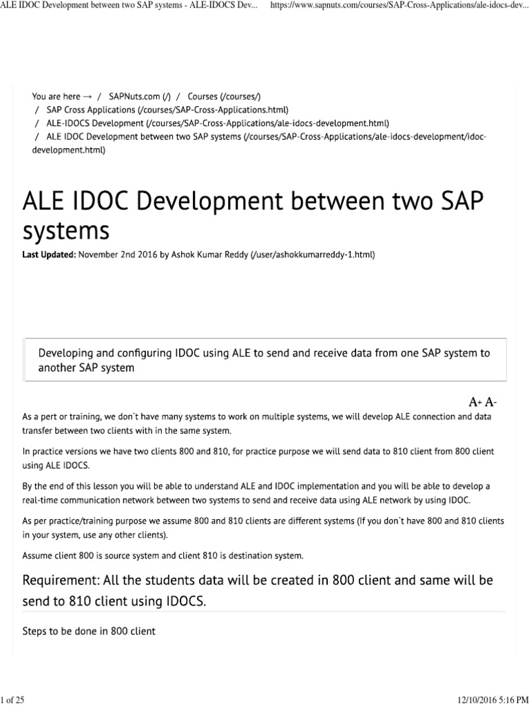 Ale Idoc Development Between Two Sap Systems Ale Idocs Development Sapnuts Computer