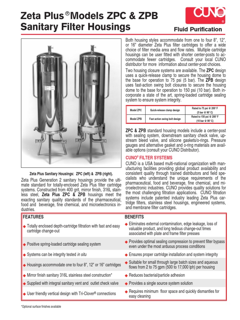 Cuno ZPC Zeta Plus Sanitary Housing | Filtration | Valve