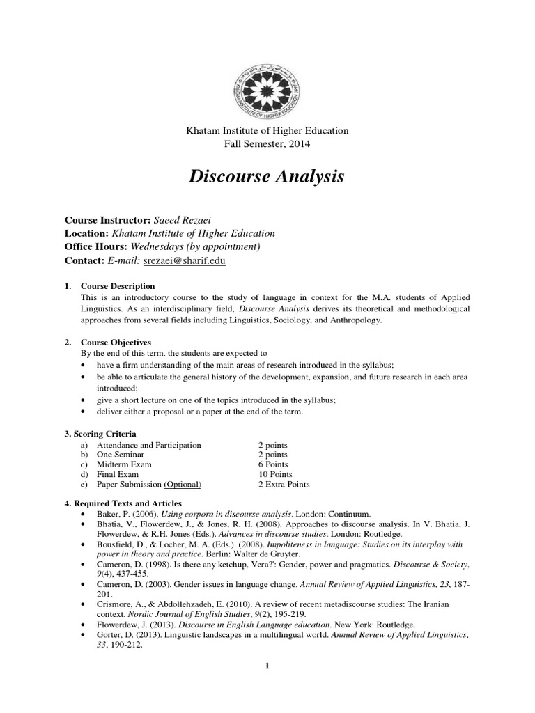 Discourse Analysis PDF | PDF | Applied Linguistics | Linguistics