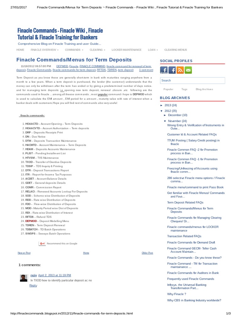 Finacle Commands Menus For Term Deposits Finacle Commands Finacle Wiki Finacle Tutorial