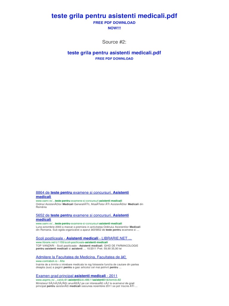 Teste Grila Pentru Asistenti Medicali PDF | PDF