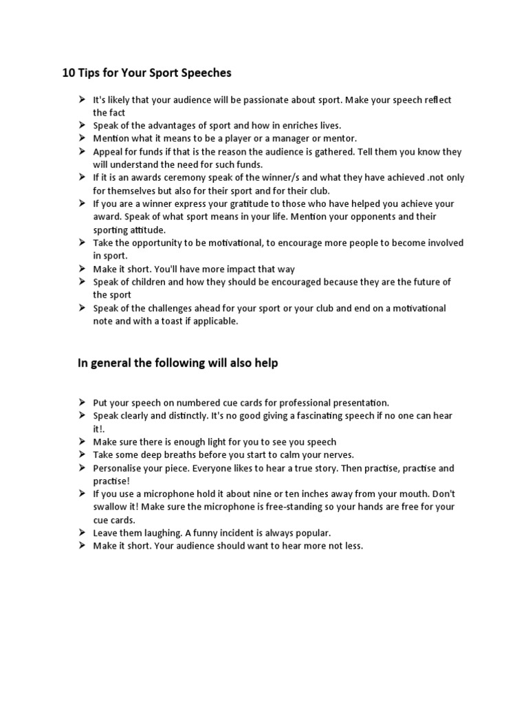10 Tips For Your Sport Speeches | PDF | Career & Growth