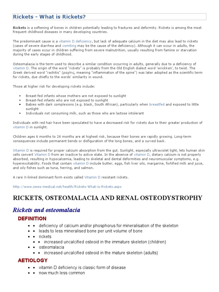 Rickets, Osteomalacia and Renal Osteodystrophy | PDF | Calcium In ...