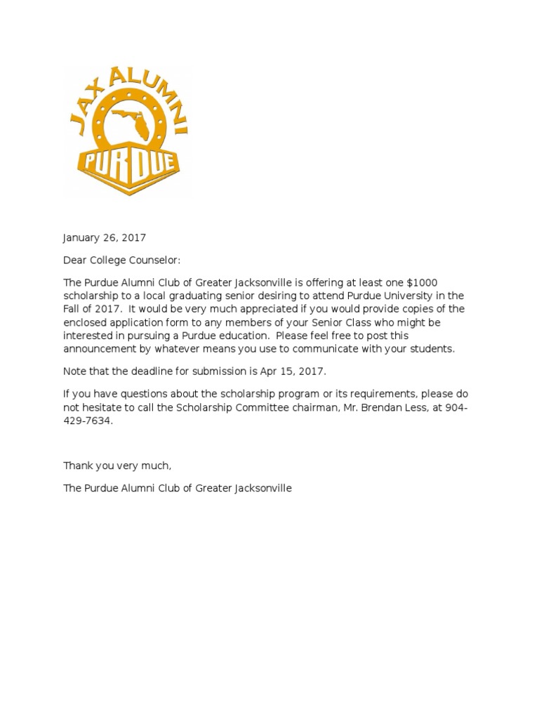 Purdue Scholarship Invitation for Seniors | PDF