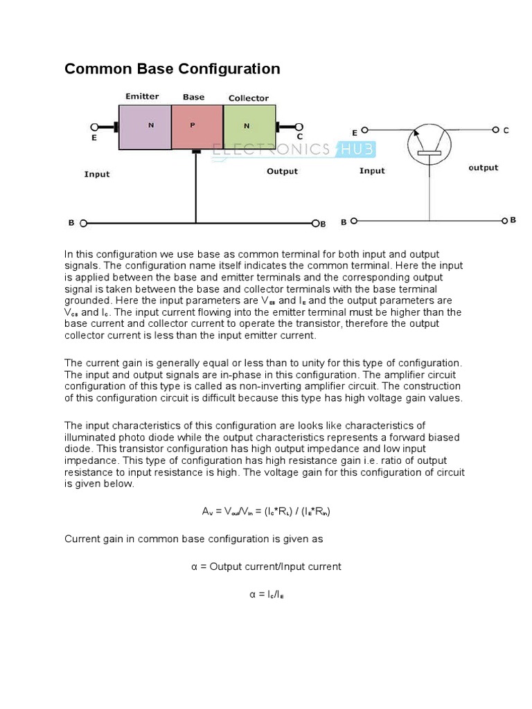 Common Base Configuration | PDF | Amplifier | Transistor