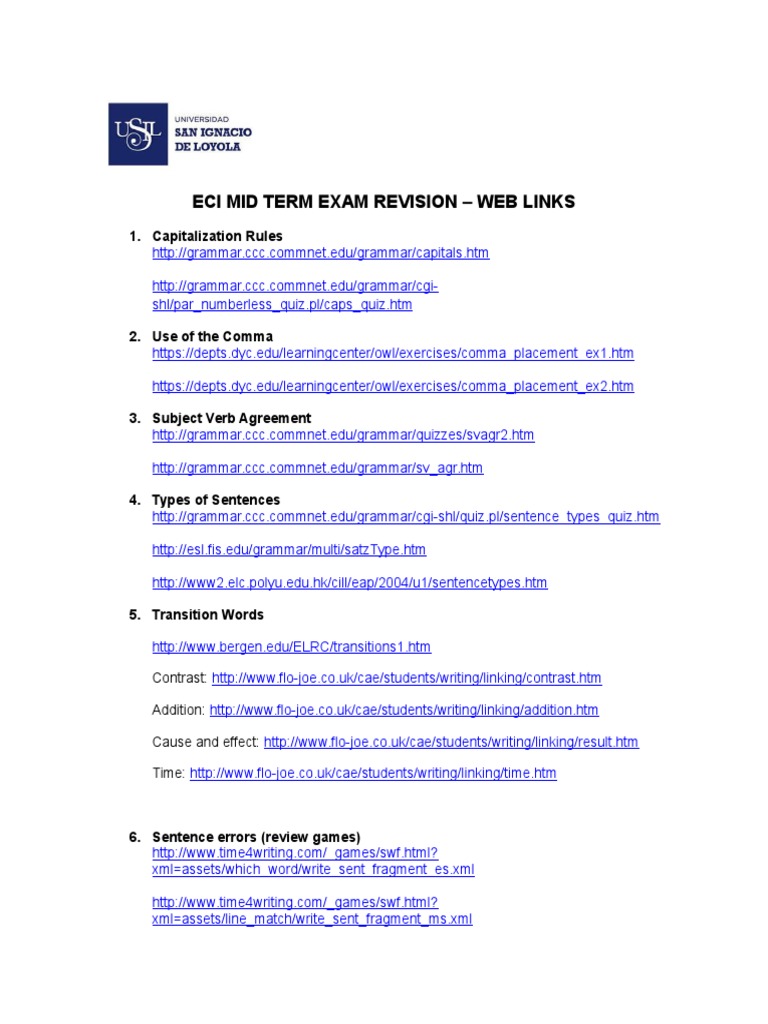 Mid Term Exam Revision-Web Links-M.e. | PDF