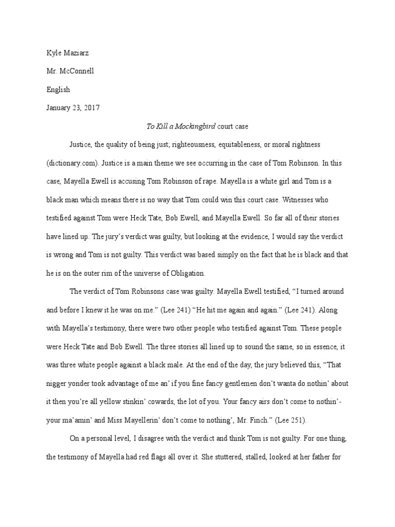 Tkam Court Case Essay | PDF | To Kill A Mockingbird | Prosecution