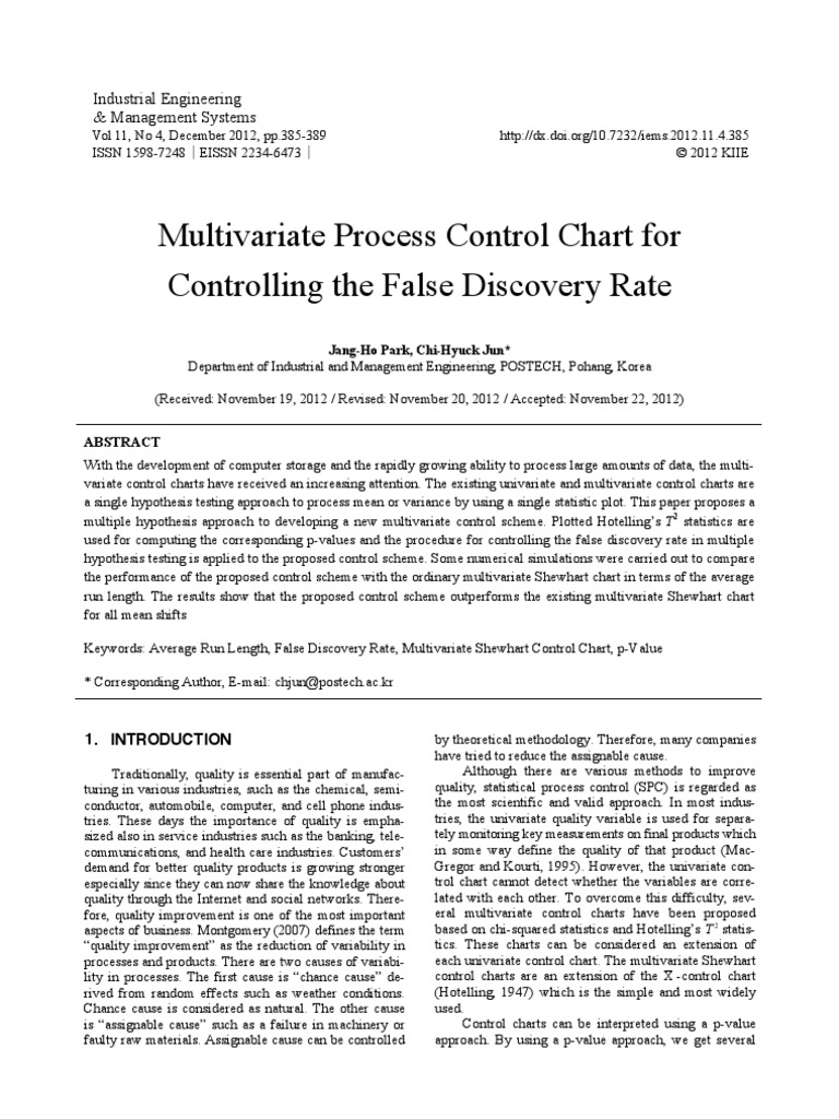 Multivariate Process Control Chart For Controlling The False Discovery ...