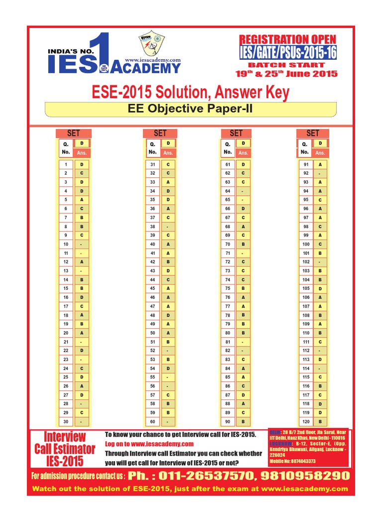 Ese-2015 Solution, Answer Key: Ies/Gate/Psus-2015-16 | PDF