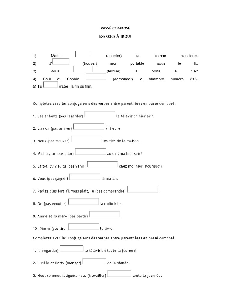 Ejercicios Passé Composé | PDF