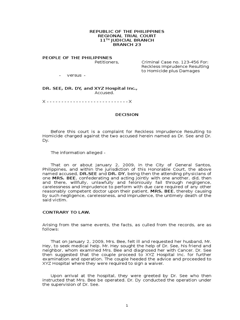 Sample Decision Legal Writing | PDF | Damages | Negligence