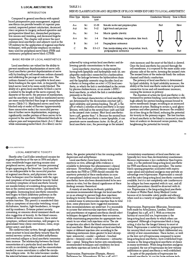 Local Anesthetics: TABLE 3-1 Nerve Classification and Sequence of Block ...