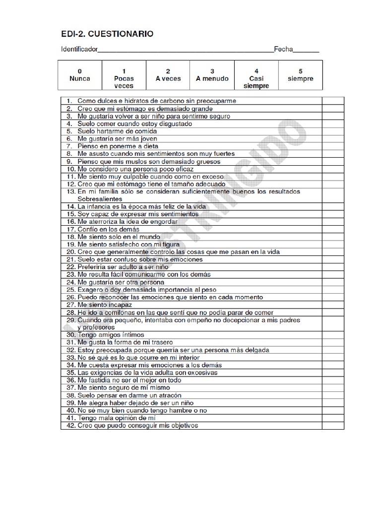 Escala EDI-2: Resultados y Percentiles | PDF