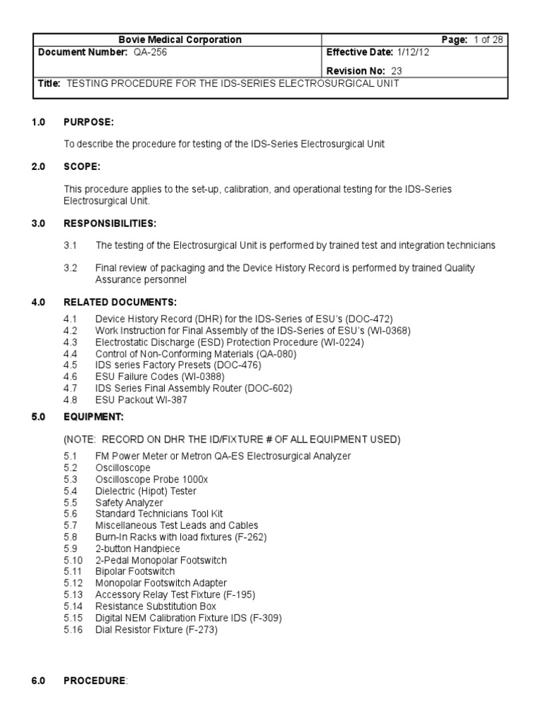 Bowie IDS ESU - Test Procedure | PDF | High Voltage Direct Current ...
