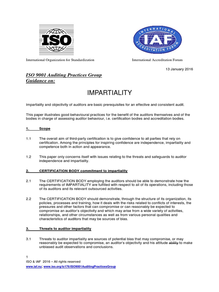 Impartiality: ISO 9001 Auditing Practices Group Guidance On | Download Free PDF | Iso 9000 | Audit