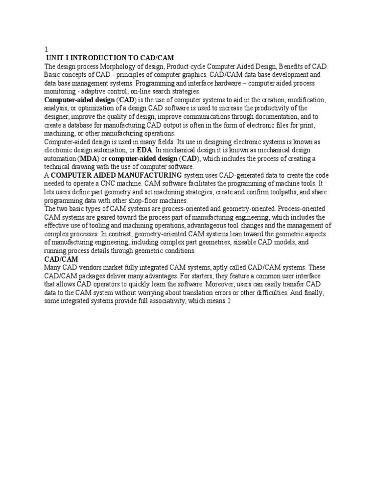 Unit I Introduction To Cad/Cam | PDF | Computer Aided Design | Databases