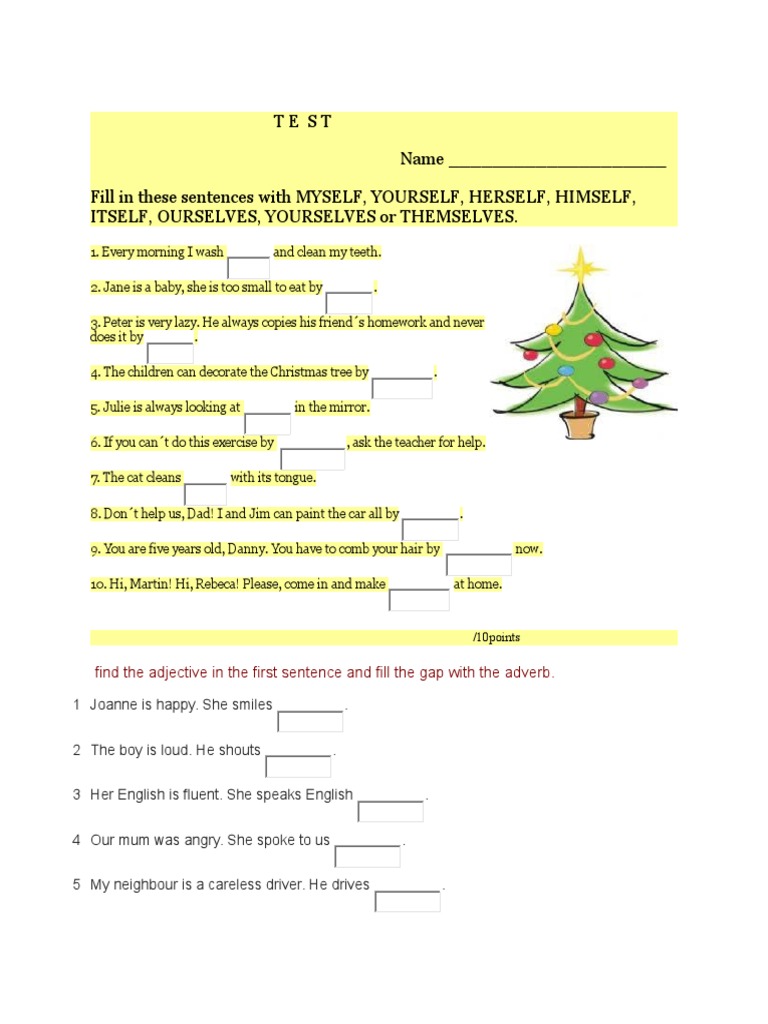 Te ST Name - Fill in These Sentences With MYSELF, YOURSELF, HERSELF ...