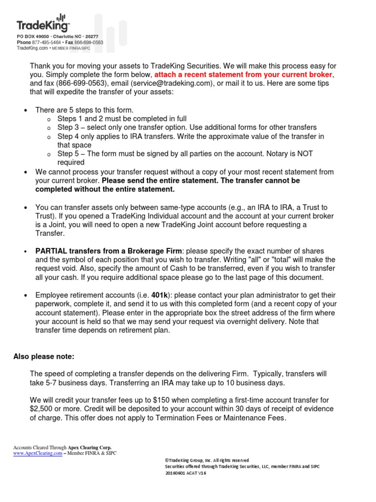 Account Transfer Form (ACAT) | Download Free PDF | Individual ...