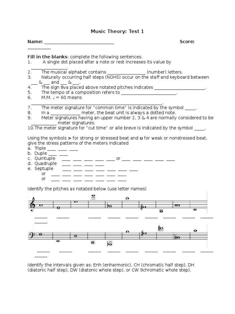 Music Theory Quiz 1 | PDF