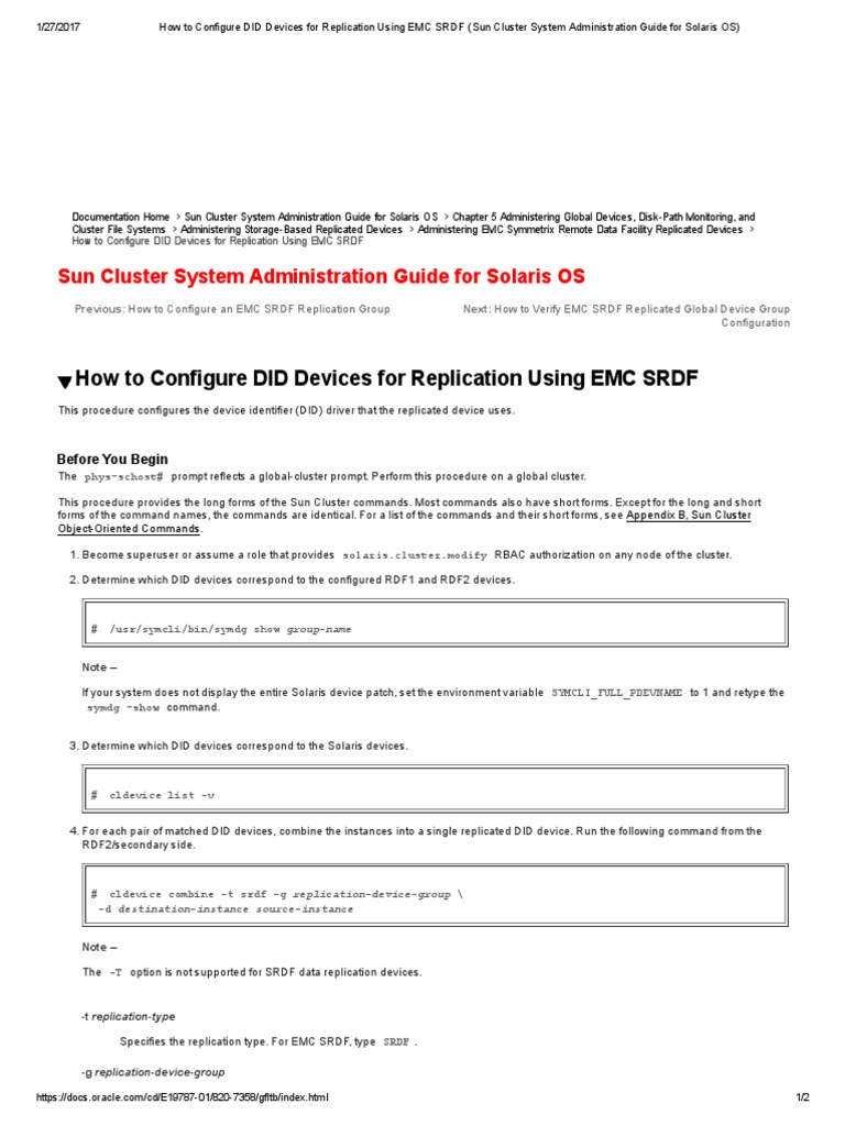 How To Configure Did Devices For Replication Using Emc Srdf Sun Cluster System Administration