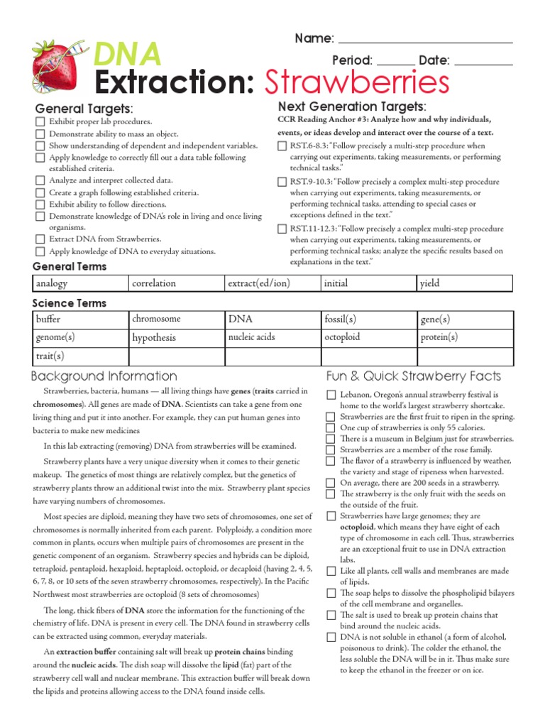 Dna Extraction of Strawberries Lab Sheets Spring 2016 No Rubric | PDF ...