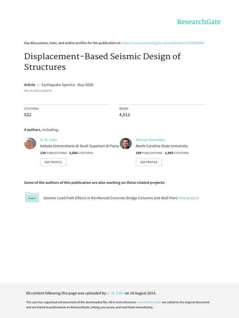 Displacement-Based Seismic Design of Structures | PDF | Hysteresis ...