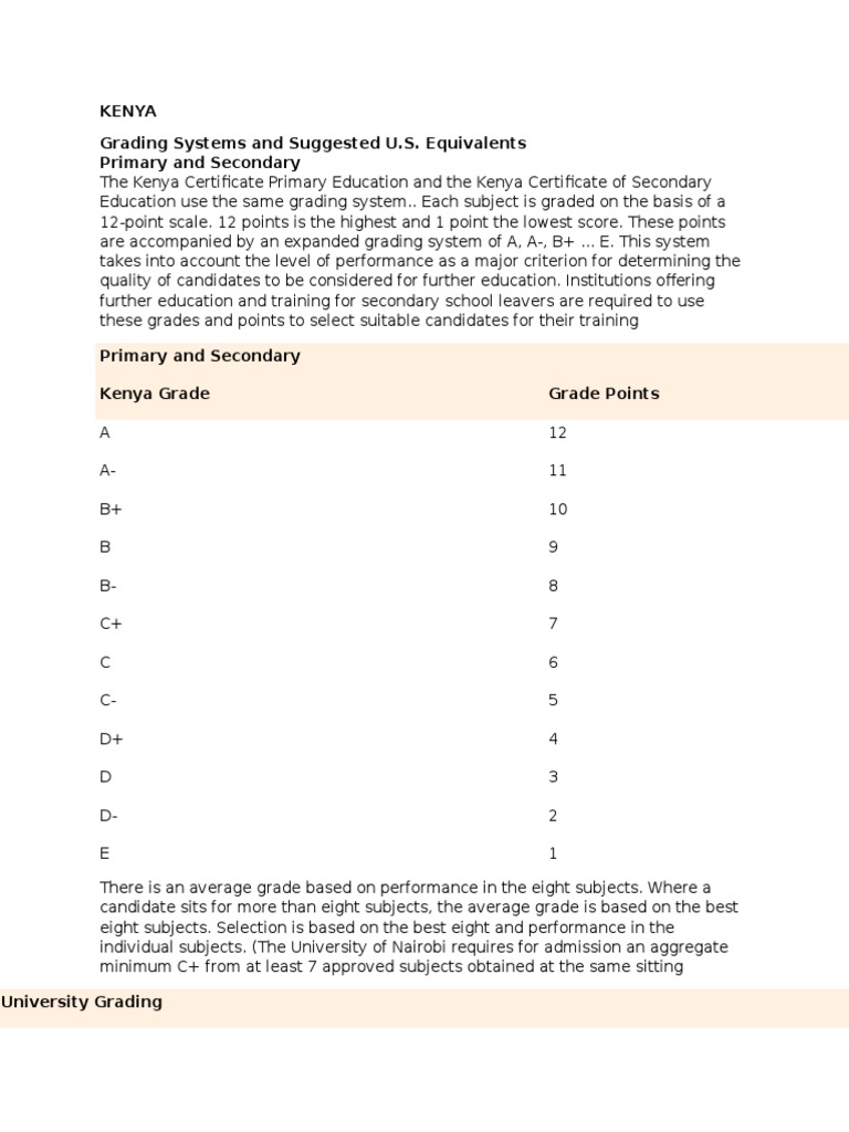 Kenya Grading Systems Overview | PDF | Career & Growth