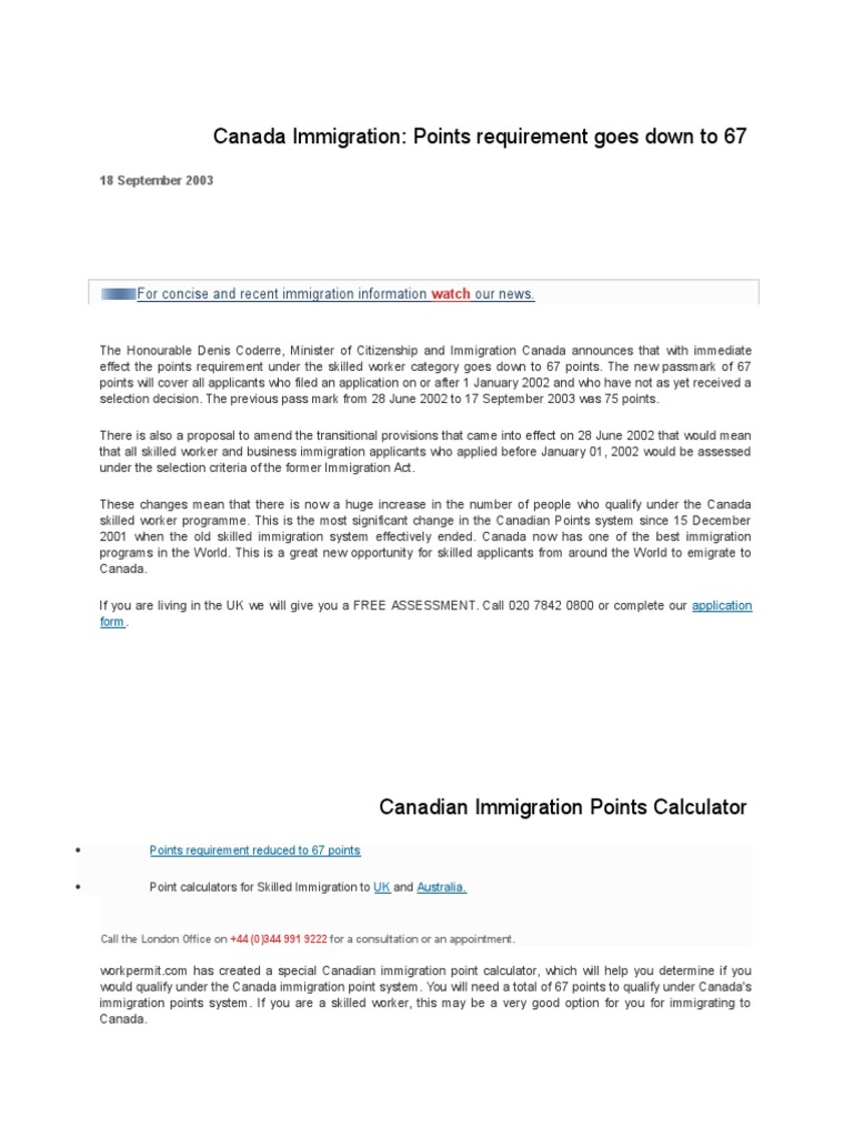 Canadian Immigration Points Calculator | PDF | Academic Degree ...