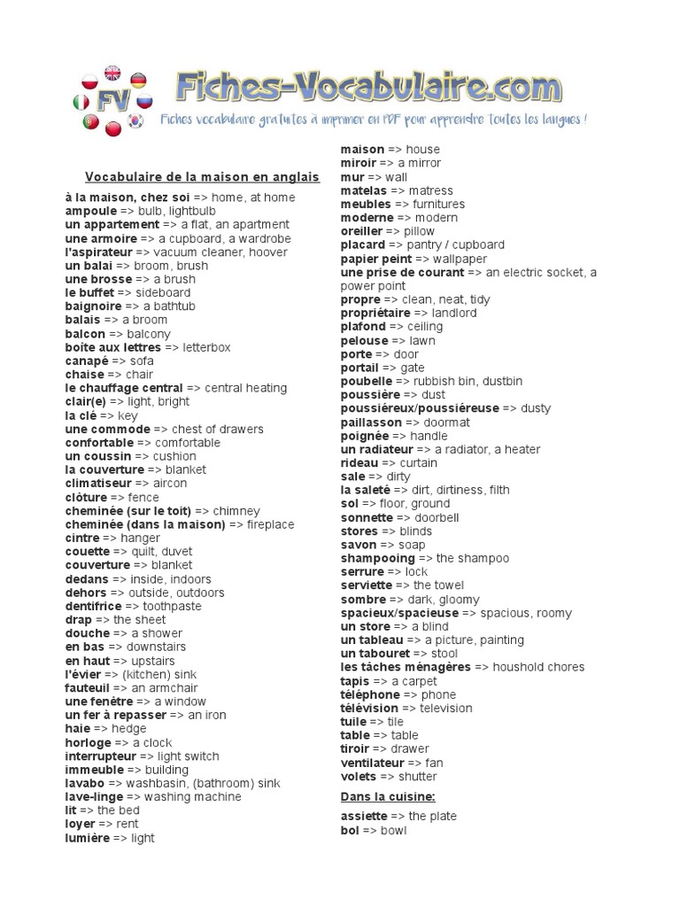 Vocabulaire de La Maison en Anglais 2 | PDF | Home | Architectural Elements