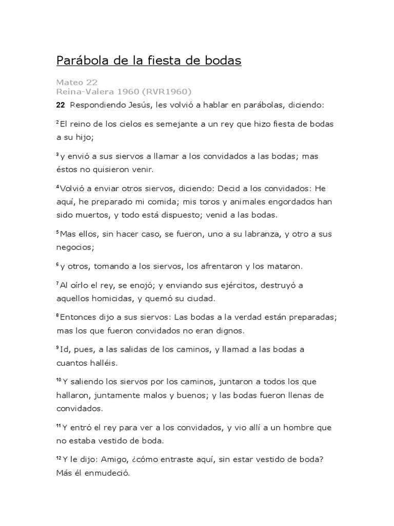 Parábola de La Fiesta de Bodas | PDF | Parábolas de Jesús | Libro de ...