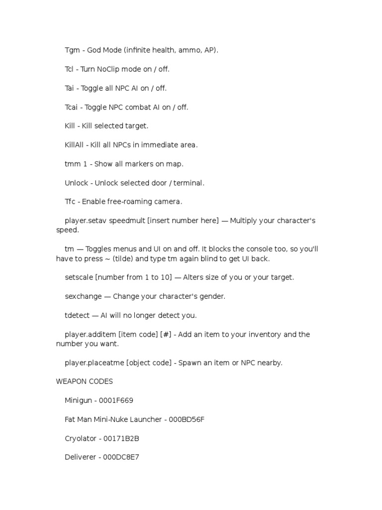 Fallout 4 Codes | PDF | Games & Activities | Teaching Methods & Materials