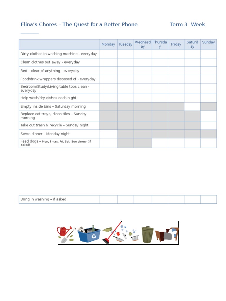 Elina's Chores - The Quest For A Better Phone Term 3 Week | PDF