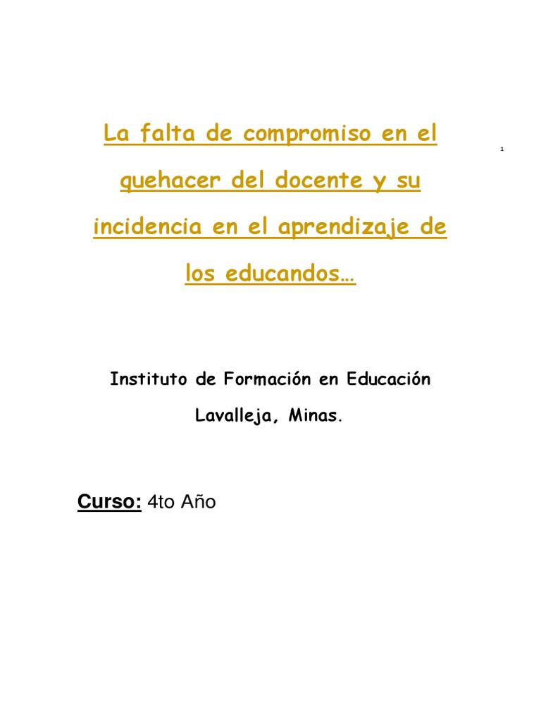 Falta de Compromiso PDF | PDF | Educación de la primera infancia | Maestros
