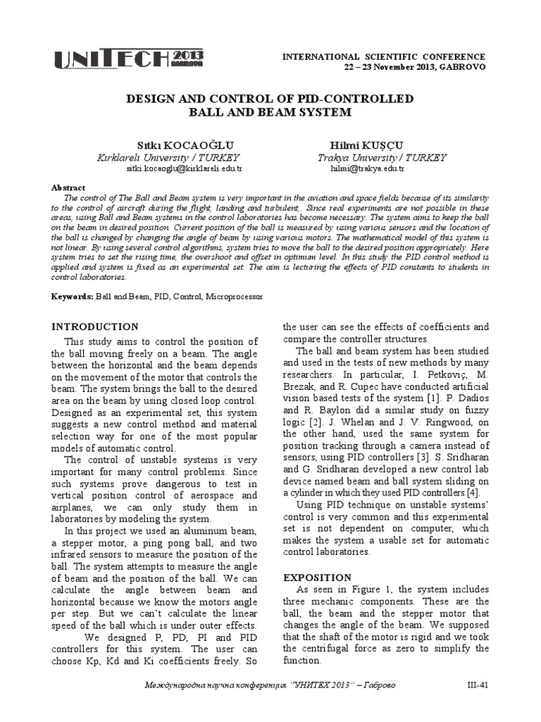 Design and Control of Pid Controlled Ball and Beam System | Download ...