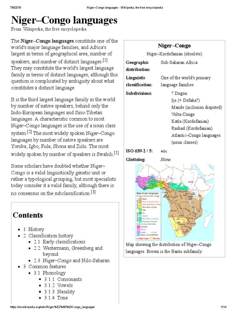 Niger–Congo Languages - Wikipedia, The Free Encyclopedia | Language ...