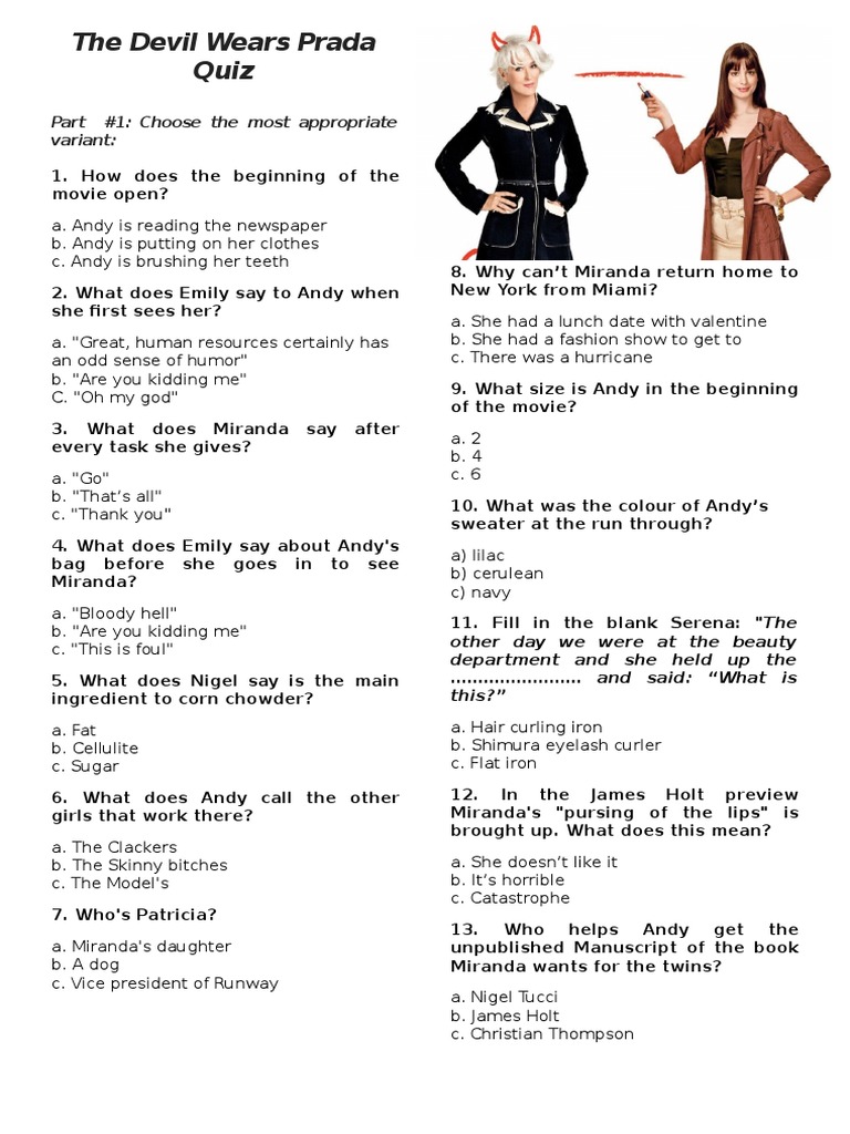 The Devil Wears Prada Quiz | PDF | Leisure