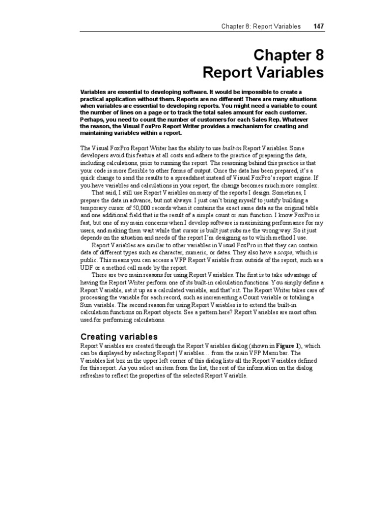 The Visual Foxpro Report Writer Chapter 08 Pdf Variance Variable Computer Science
