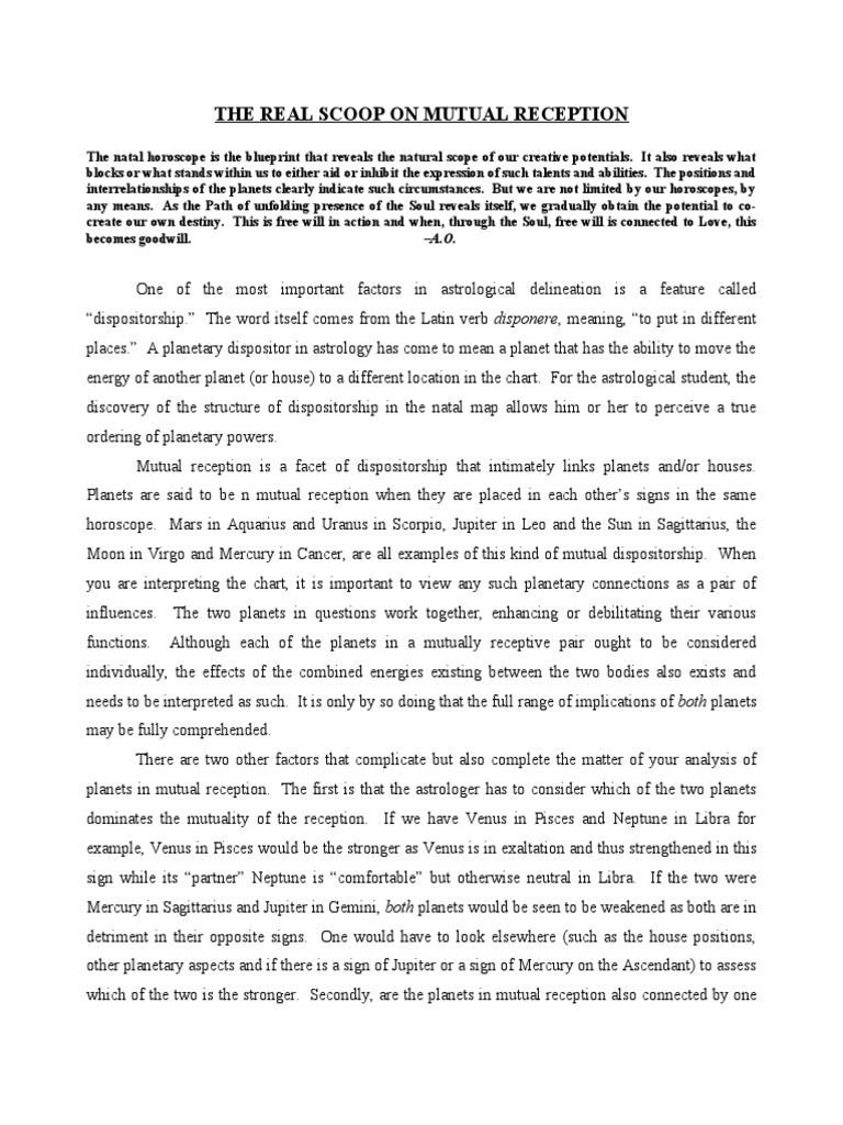 Alan Oken Mutual Reception PDF | PDF | Planets In Astrology | Horoscope