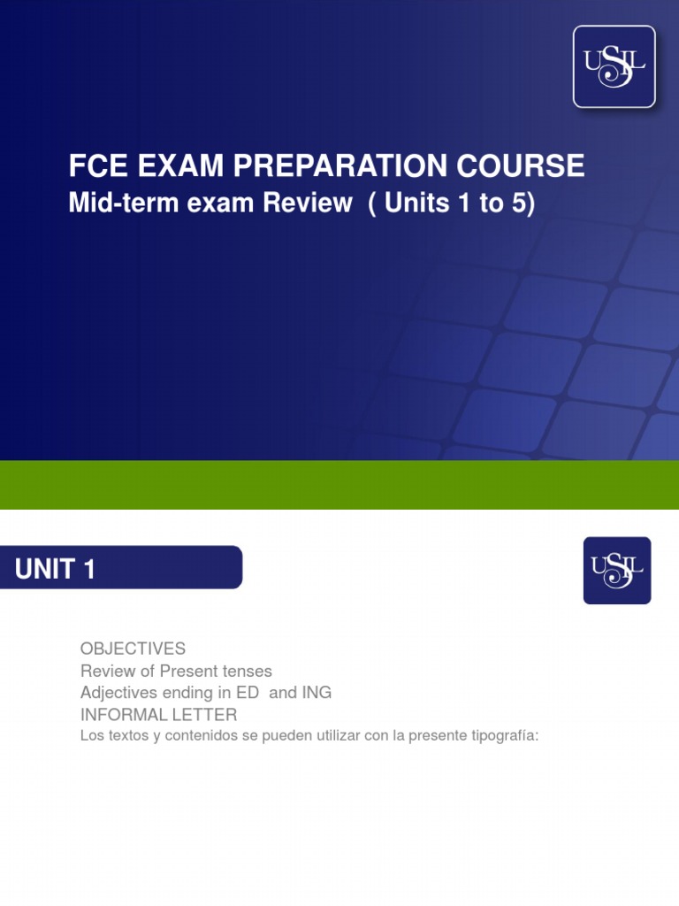Fce Exam Preparation Course: Mid-Term Exam Review (Units 1 To 5) | PDF | Grammatical Tense | Verb