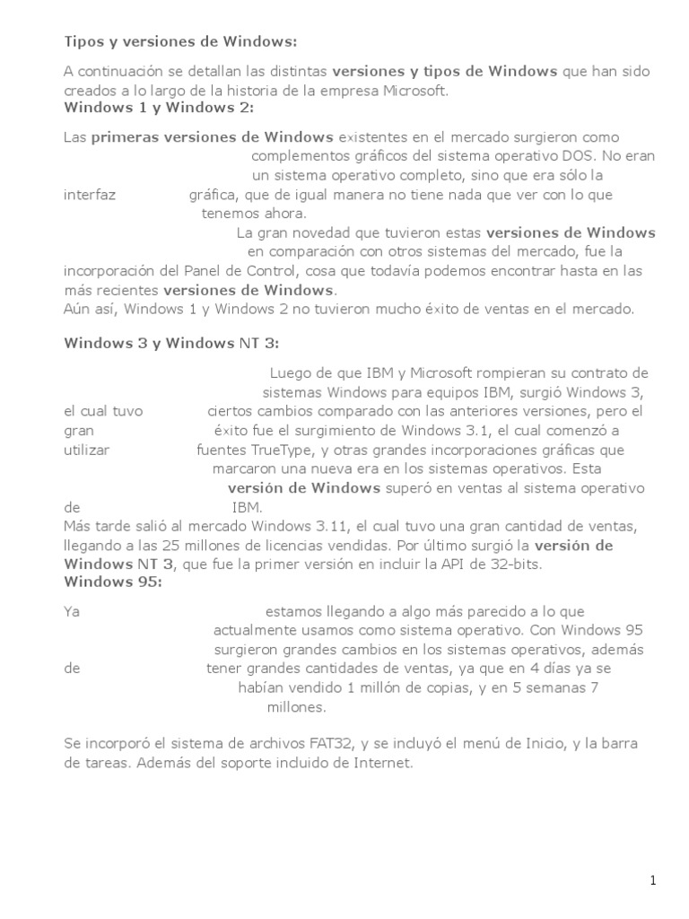 Tipos y versiones de Windows | PDF | Windows Vista | Microsoft Windows