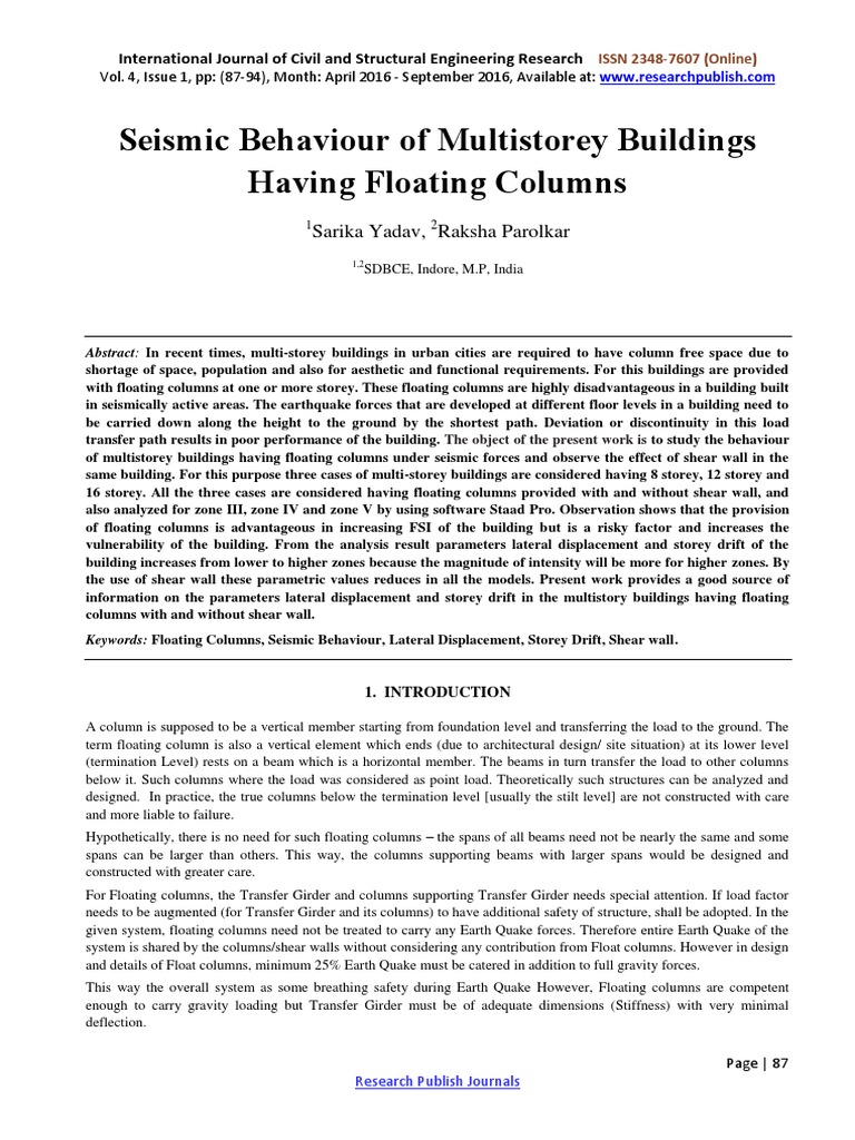 Paper On Floating Column | PDF | Column | Beam (Structure)