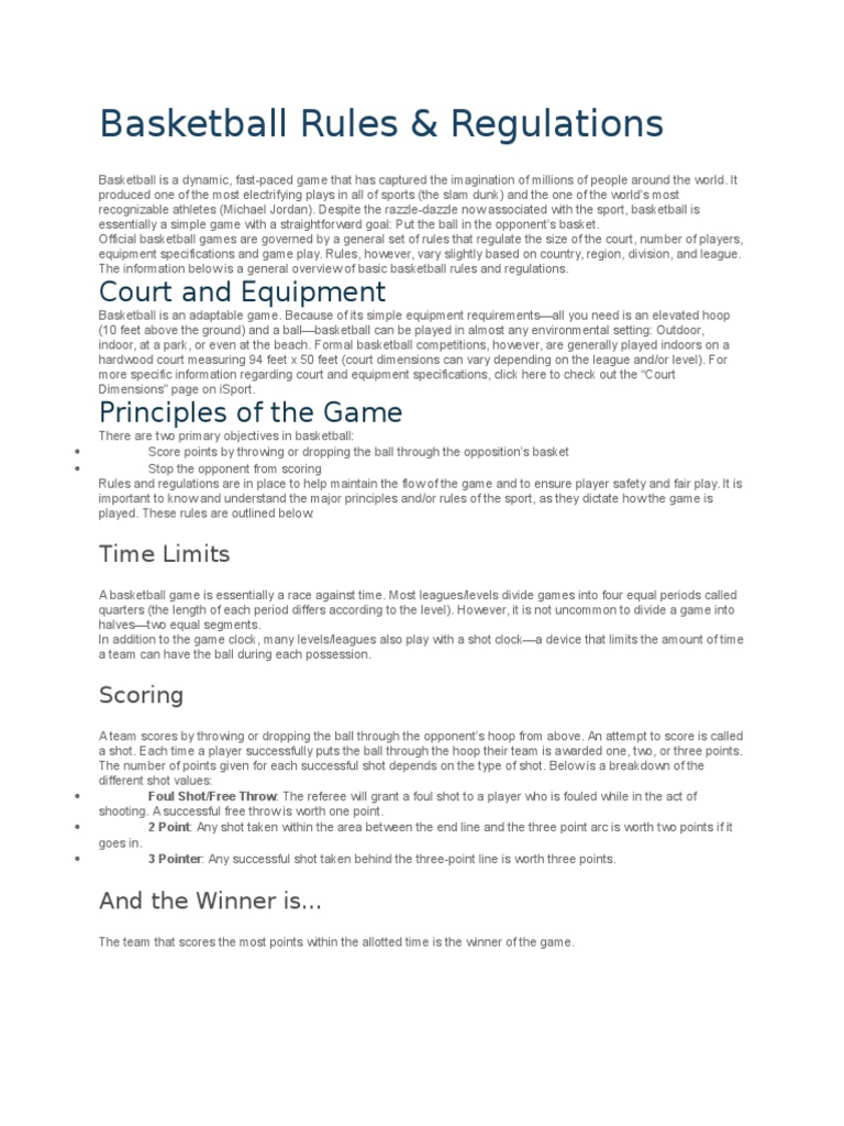 Basketball Rules Summary | PDF