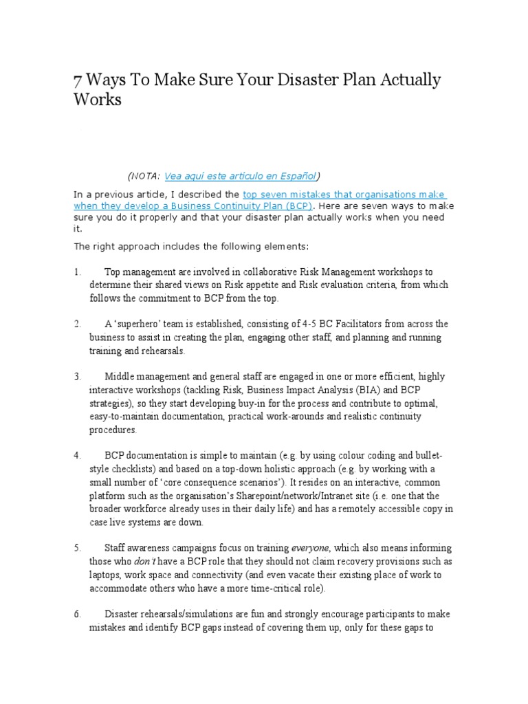 7 Ways To Make Sure Your Disaster Plan Actually Works | PDF | Cognition ...