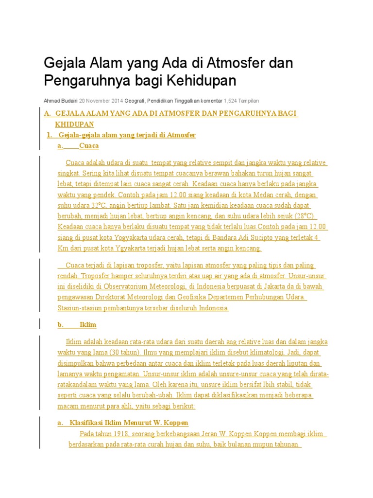 Gejala Alam Yang Ada Di Atmosfer Dan Pengaruhnya Bagi Kehidupan | PDF